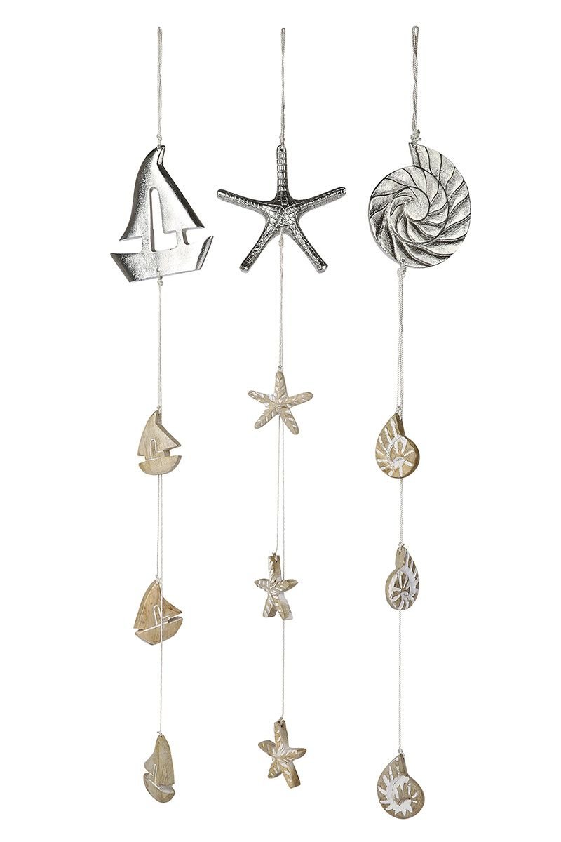 Girlande Muschel / Boot / Seestern weiß gewischt, aus Mangoholz mit A ...